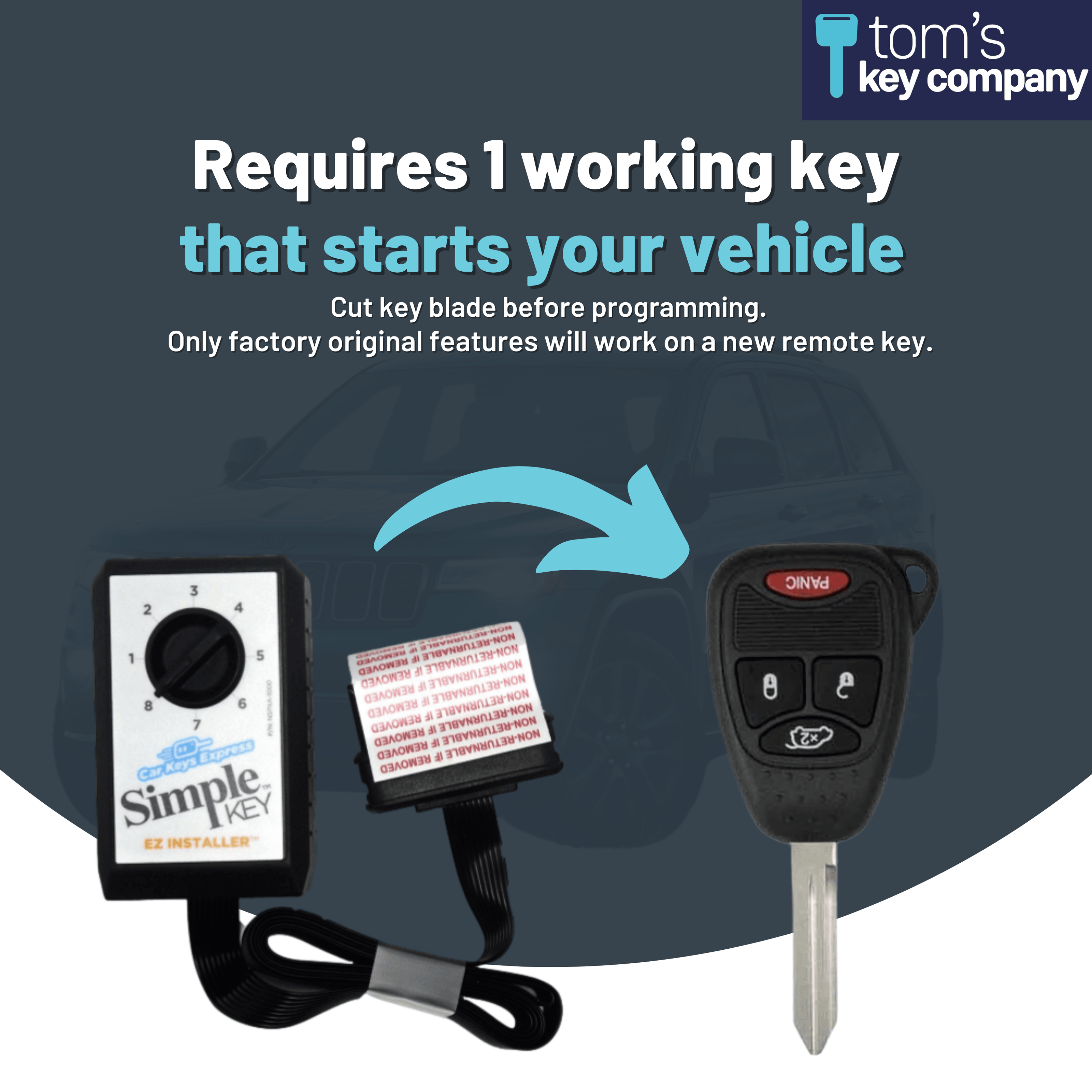 Chrysler, Dodge, and Jeep Simple Key Programmer for Key with 4 Buttons